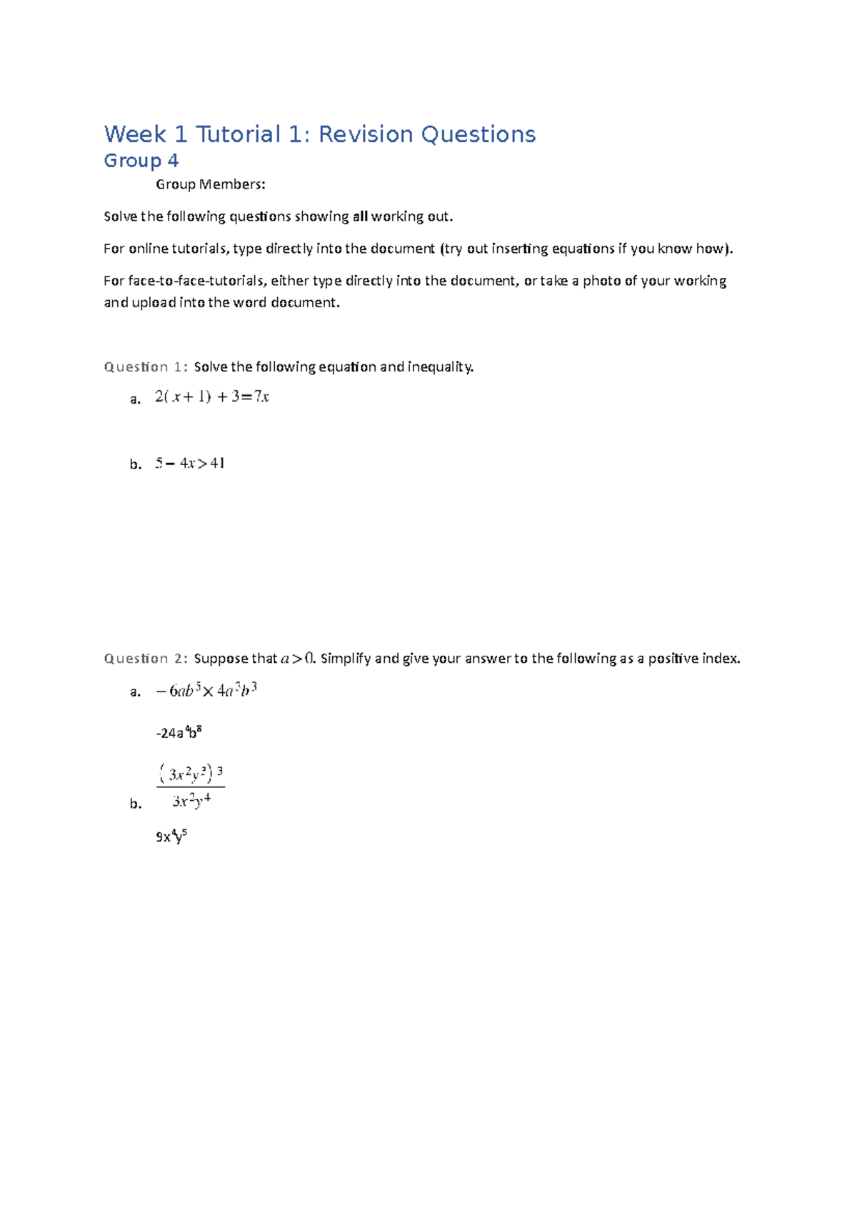 Week 1 Tutorial Revision Questions group 04 - Week 1 Tutorial 1: Revision Questions Group 4 ...
