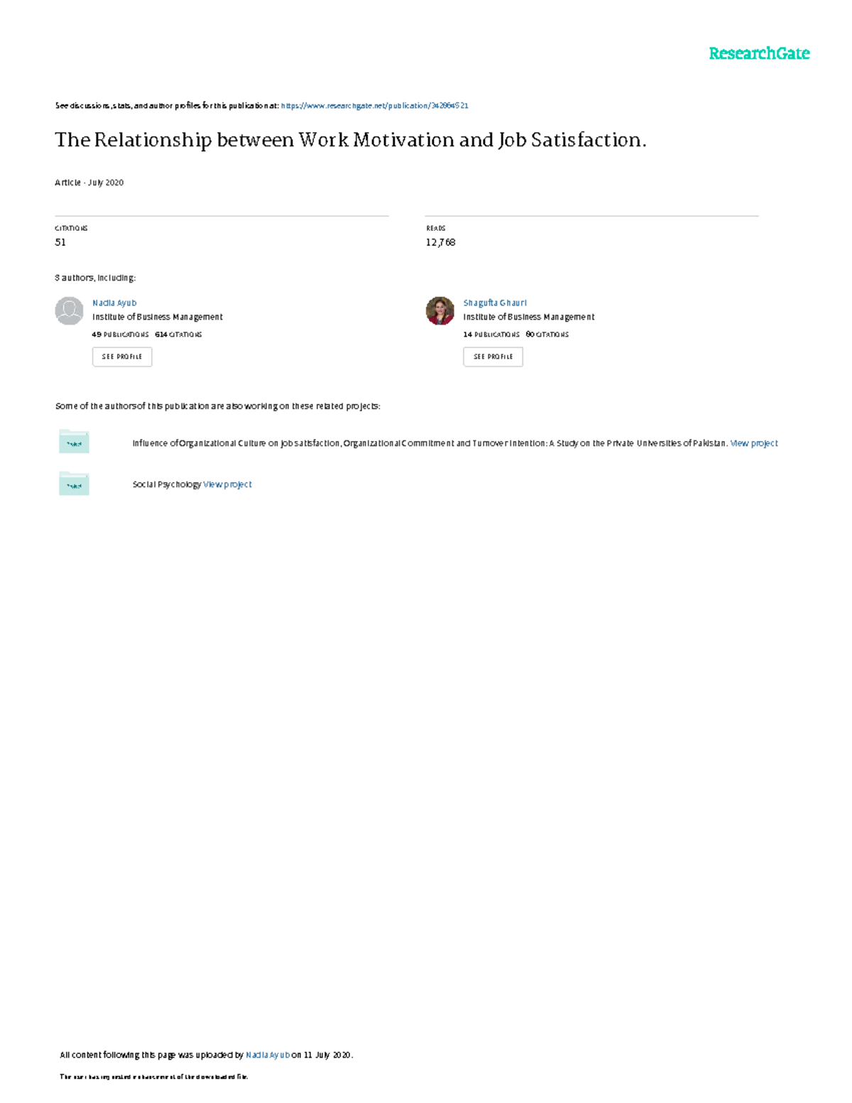 The relationship between Work Motivation - See discussions, stats, and ...