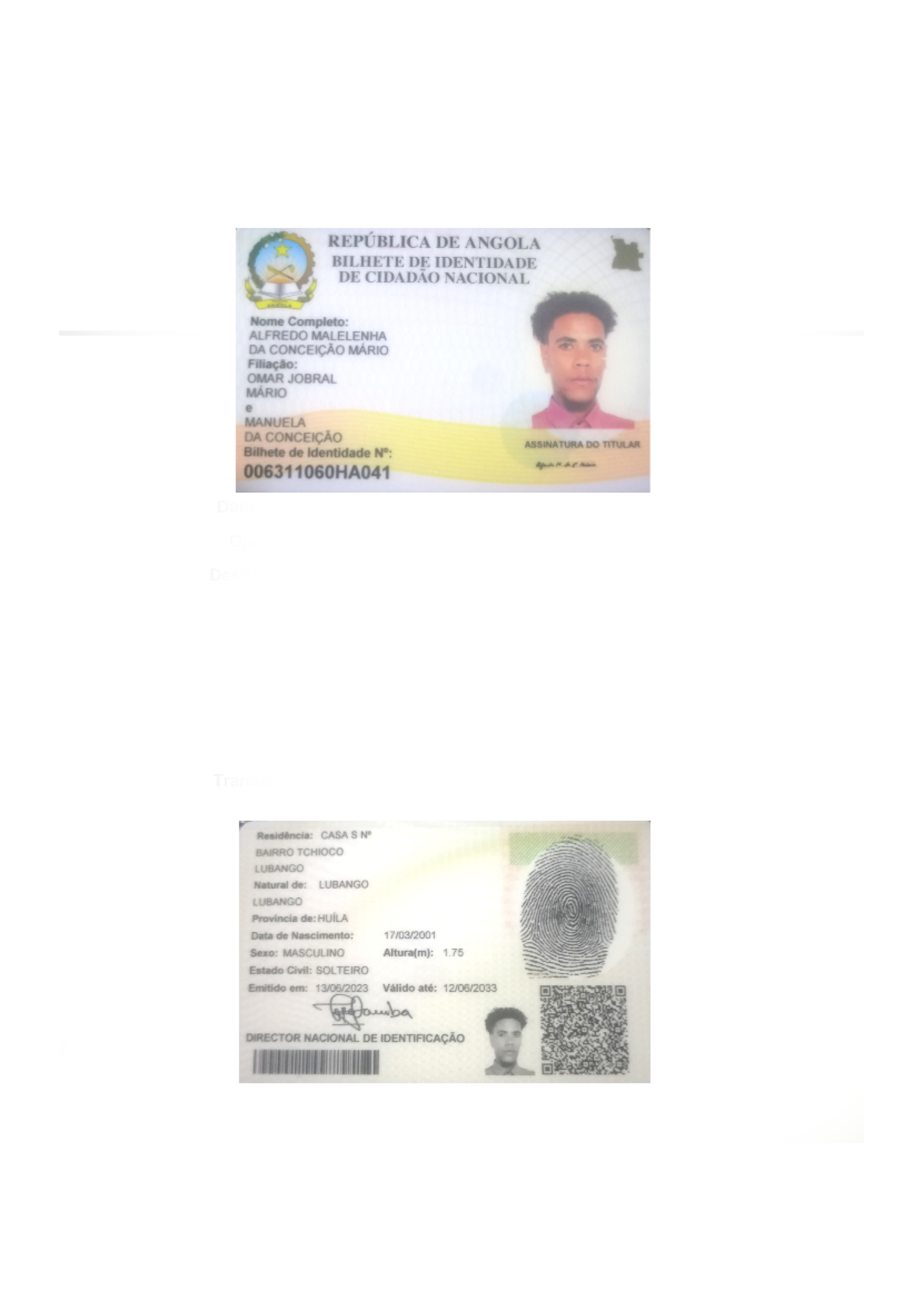 Bi - yuuu - REPÚBLICA DE ANGOLA BILHETE DE IDENTIDADE DE CIDADÃO ...