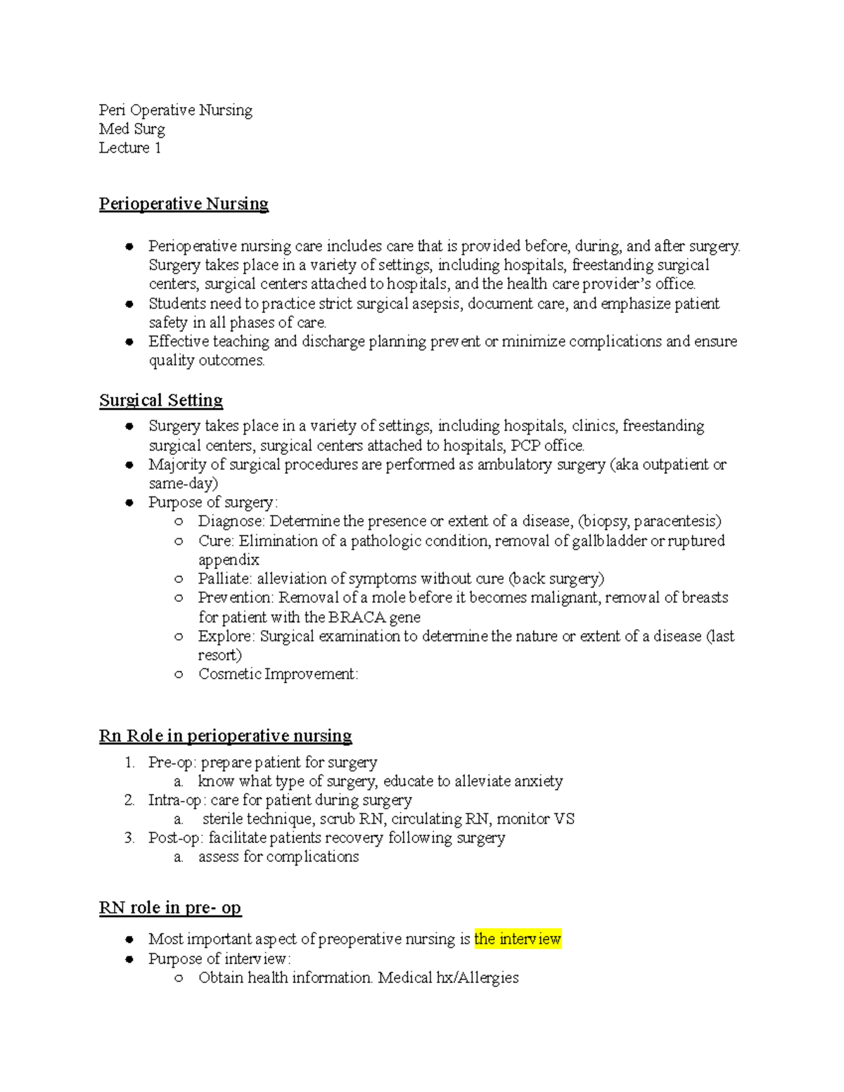 Peri operative care Med Surg - Peri Operative Nursing Med Surg Lecture ...