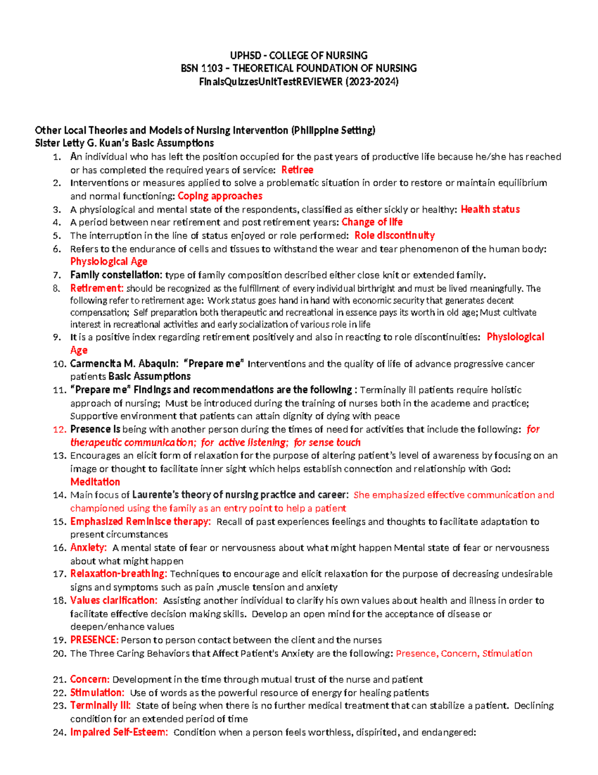 TFN-Finals Quizzes Unit Test Reviewer 23 - UPHSD - COLLEGE OF NURSING ...