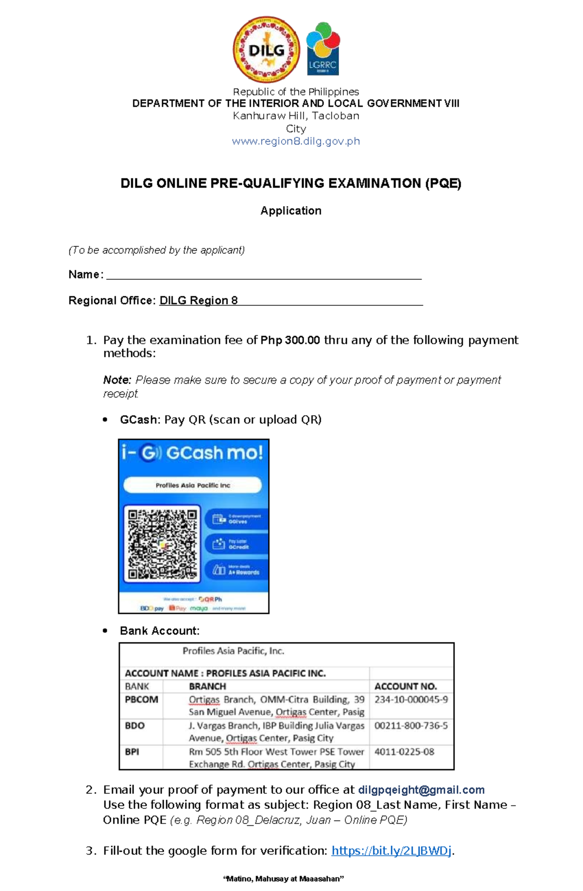 DILG RO 8 PQE Application Form - Republic of the Philippines DEPARTMENT ...