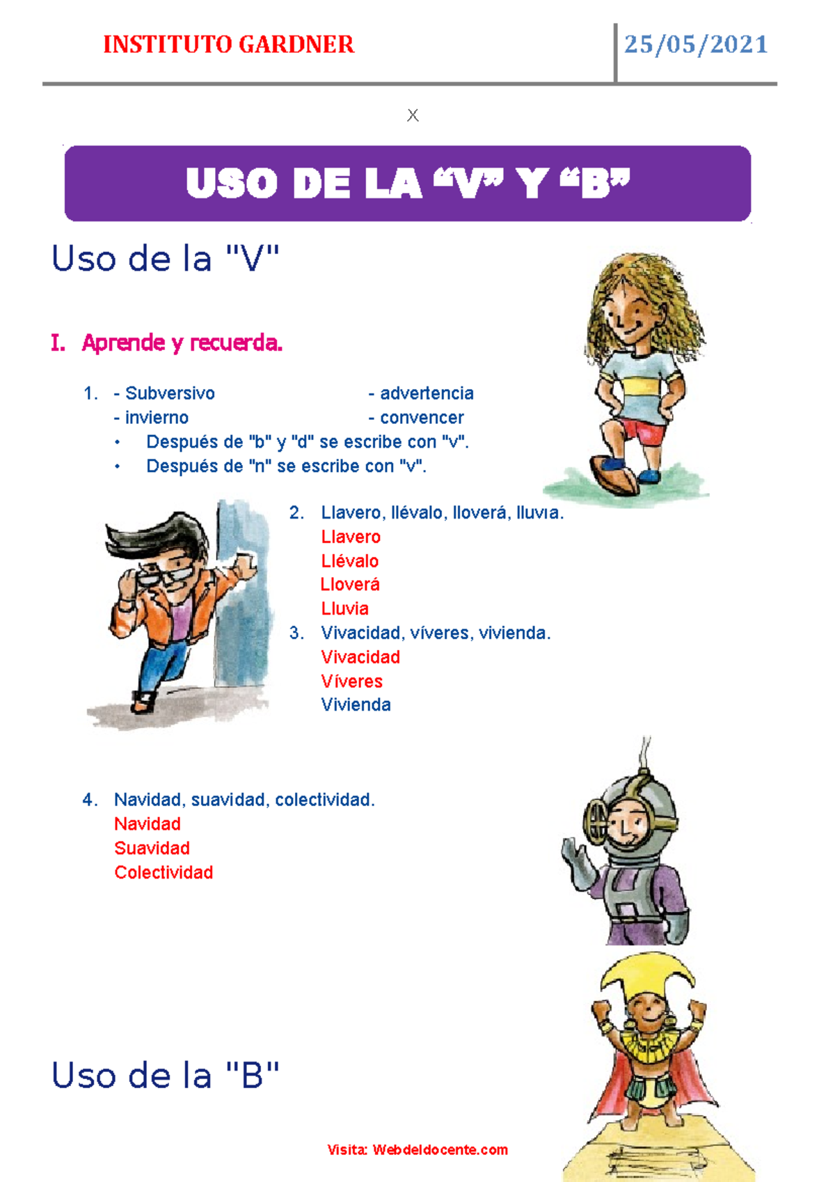 5° 25 MAYO USO DE LA V Y B - muy buena - X Uso de la "V" I. Aprende y ...