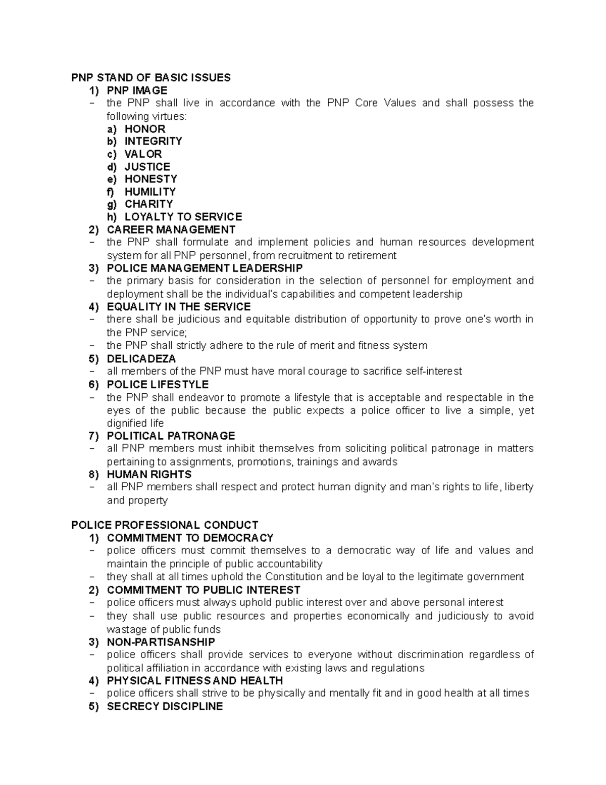 CRIM 4 Module 6 - PNP STAND OF BASIC ISSUES 1) PNP IMAGE the PNP shall ...