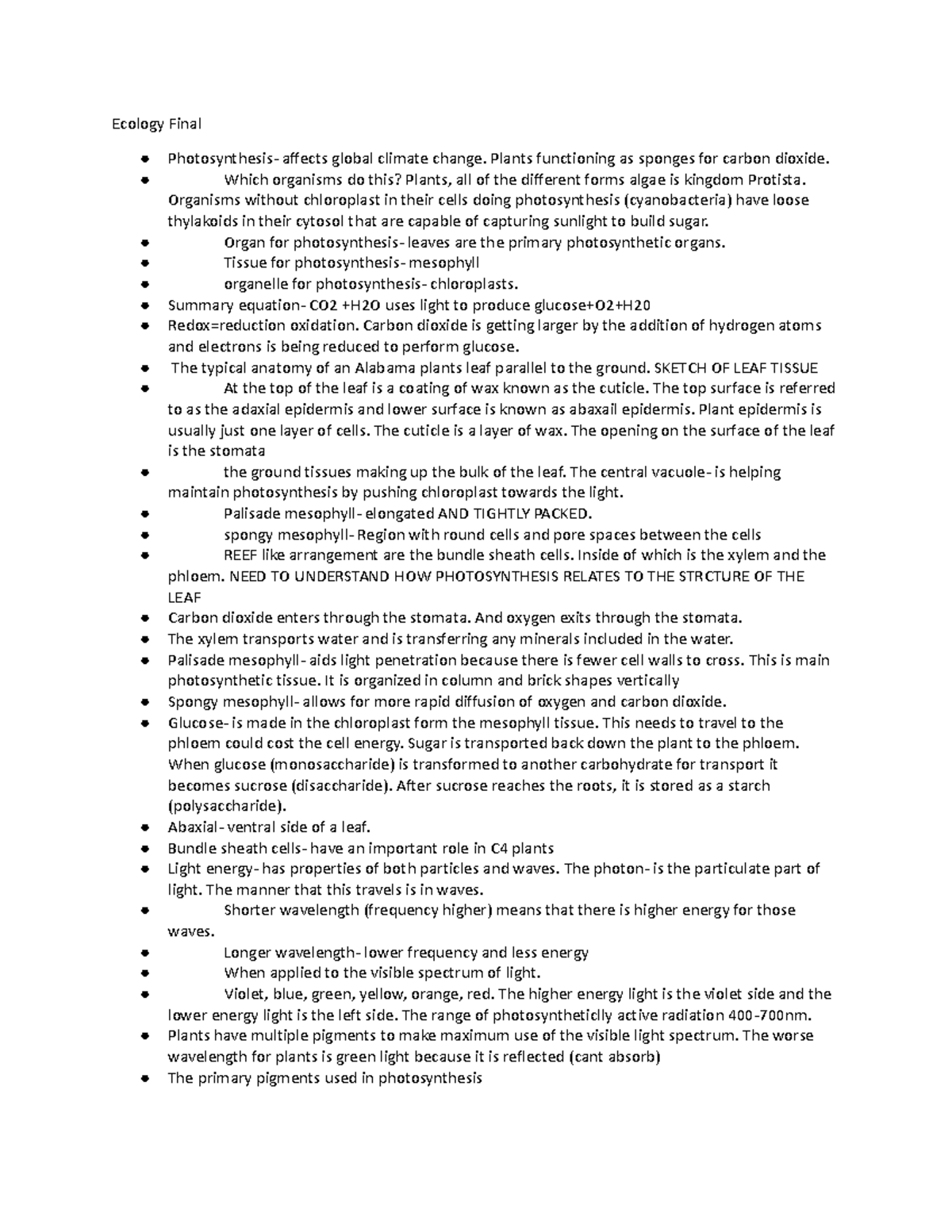 Ecology Final Practice materials - Ecology Final Photosynthesis ...