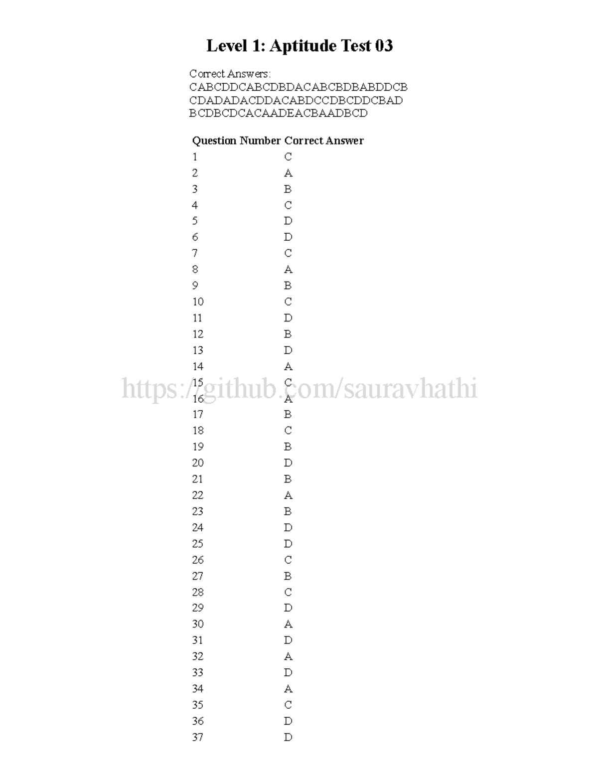 25 Answer Key - Level 1 Aptitude Test 03 - Level 1: Aptitude Test 03 ...