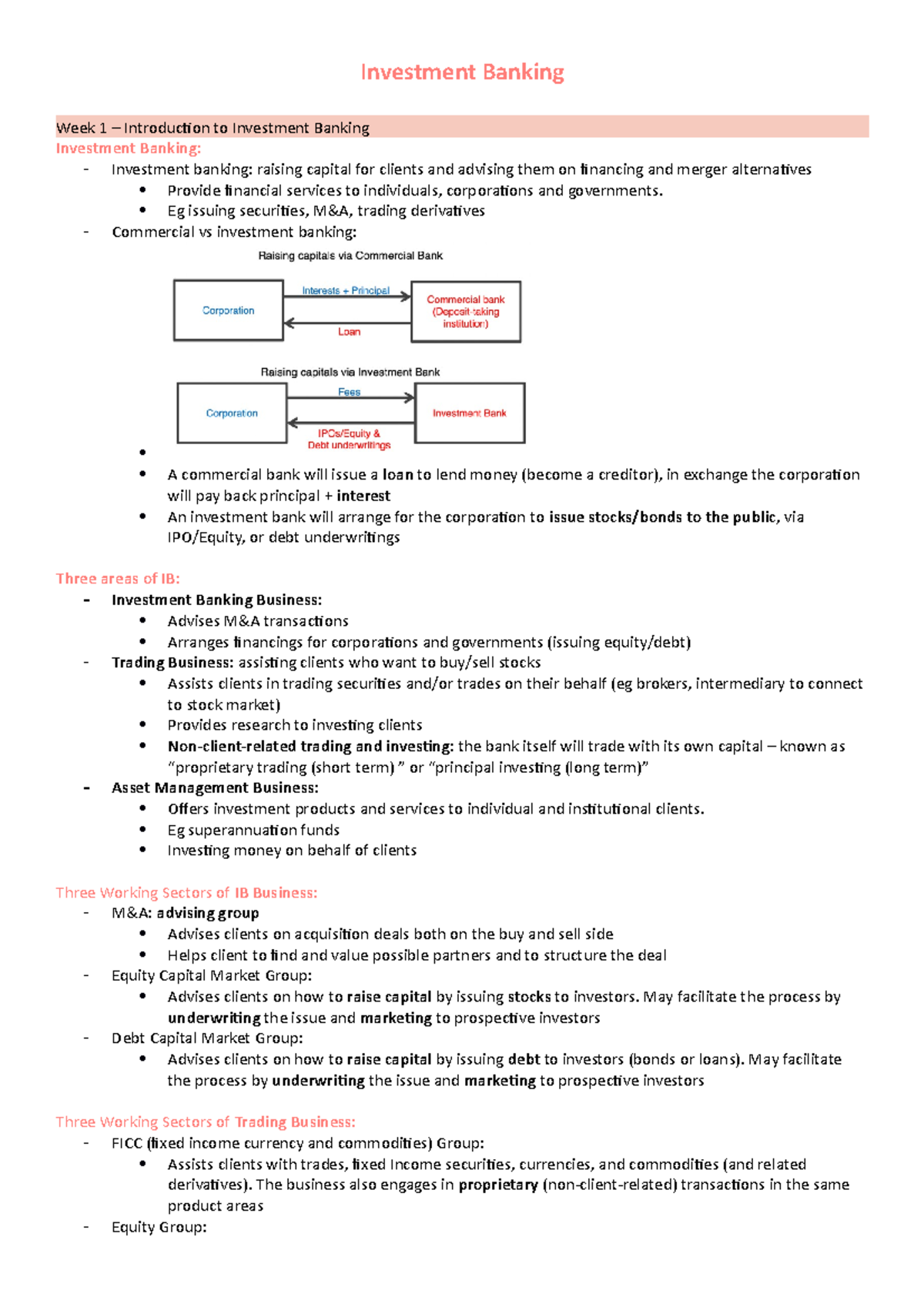 Investment Banking Notes - Investment Banking Week 1 – Introduction to ...