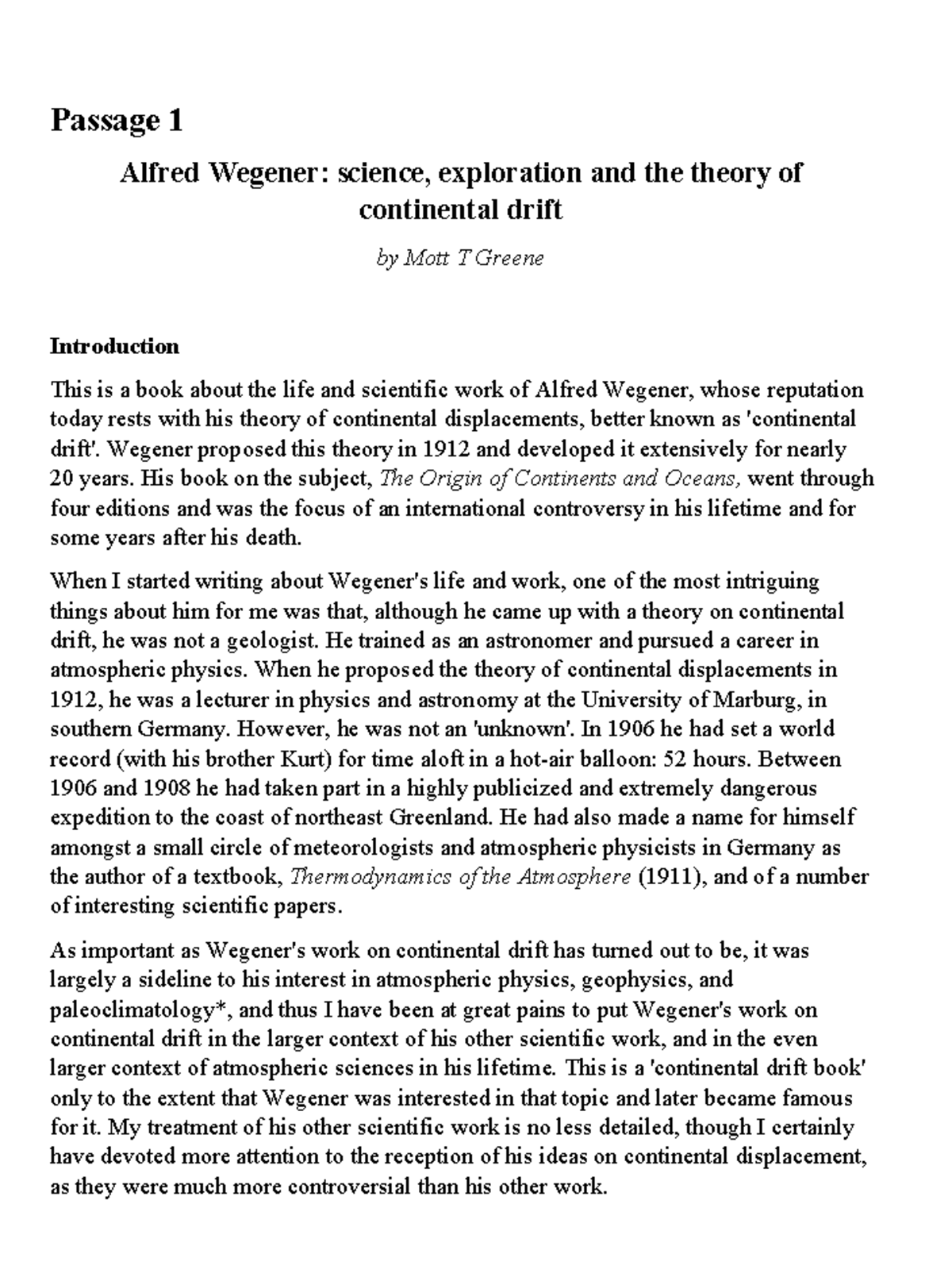 Alfred Wegener reading ielts 2 - Passage 1 Alfred Wegener: science ...