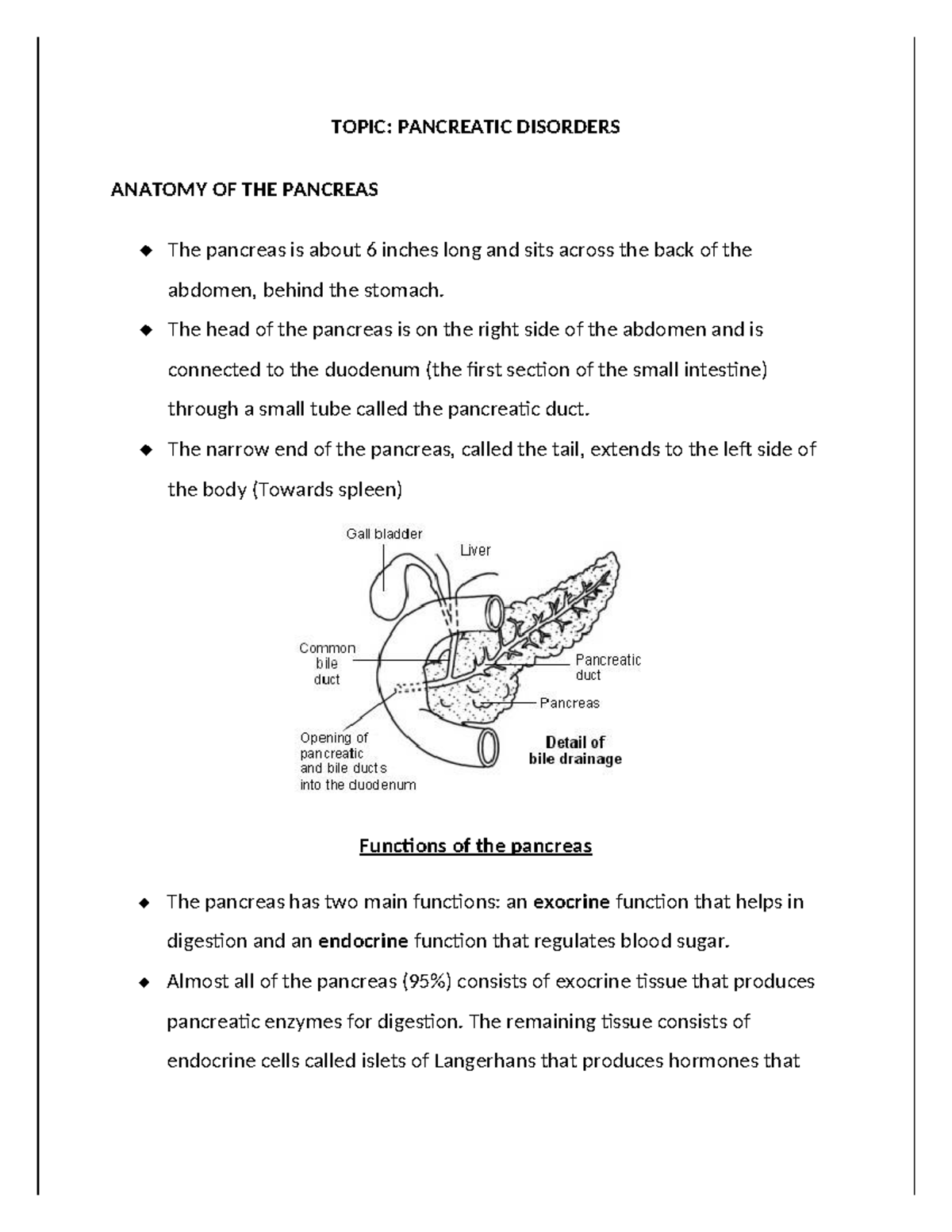Pancreatic Disorders - good notes - TOPIC: PANCREATIC DISORDERS ANATOMY ...