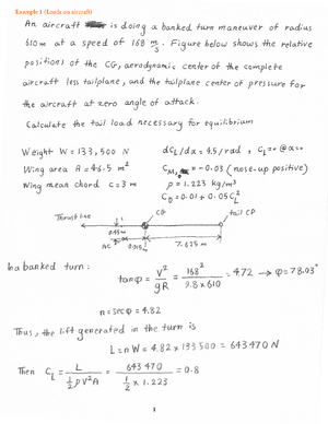 MECH 485-Assignment 1-Part a - Problem 1) The aircraft shown in Fig. 1 weighs 135 kN and has ...