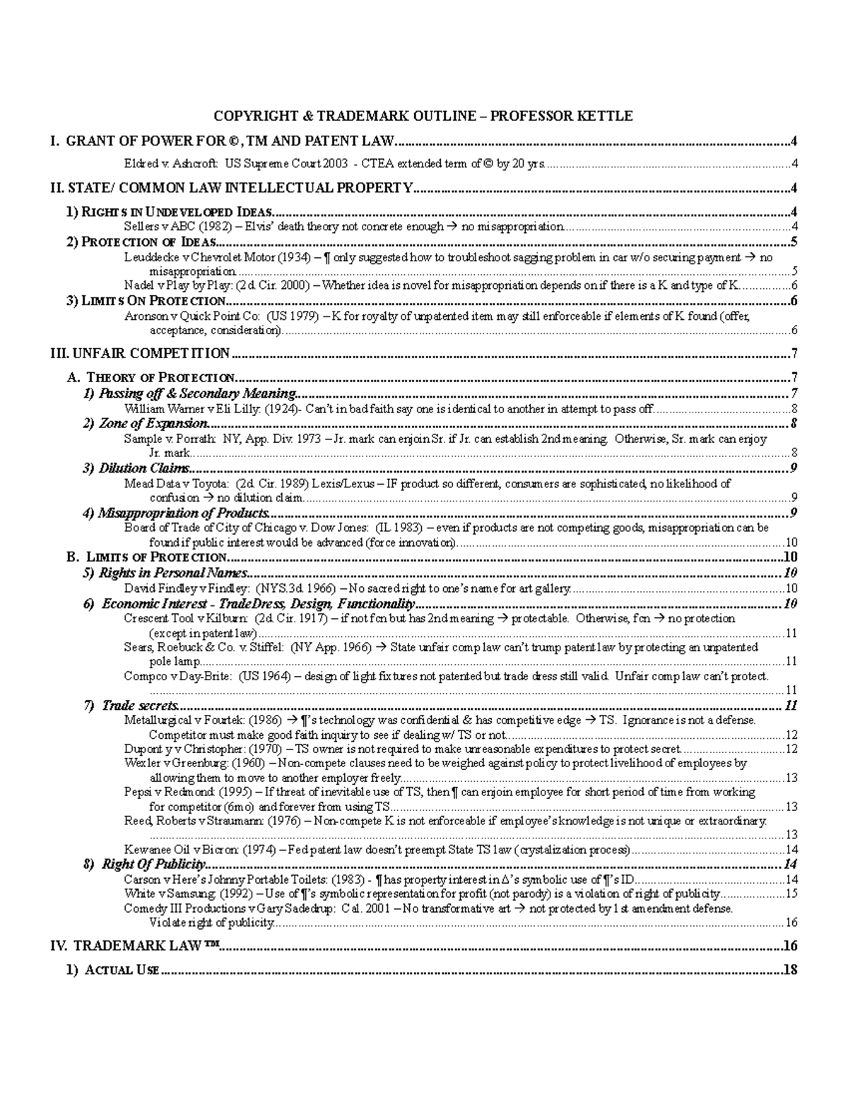 TM Copyright outline - COPYRIGHT & TRADEMARK OUTLINE – PROFESSOR KETTLE ...