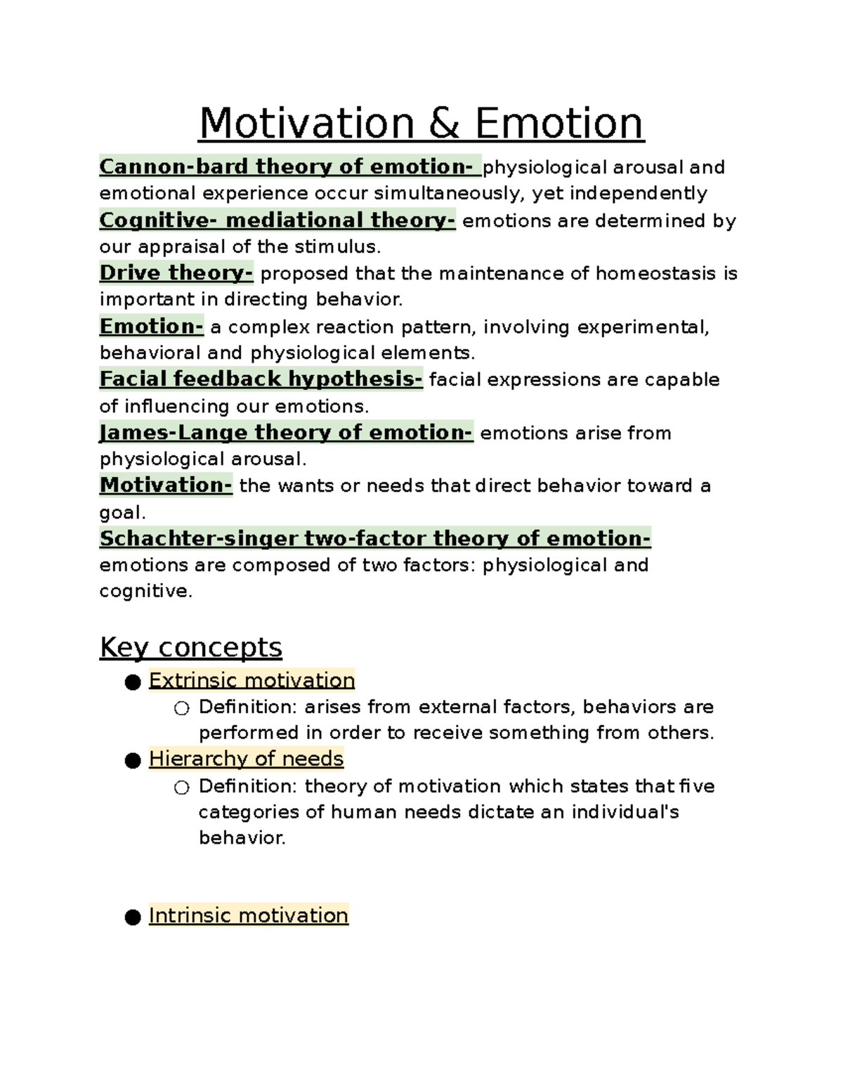 Psychology notes module 9 - Motivation & Emotion Cannon-bard theory of ...