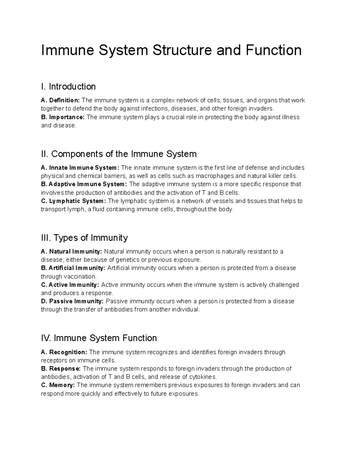 Pathophysiology (NUR 322) Lecture 13 - Immune System Structure and ...