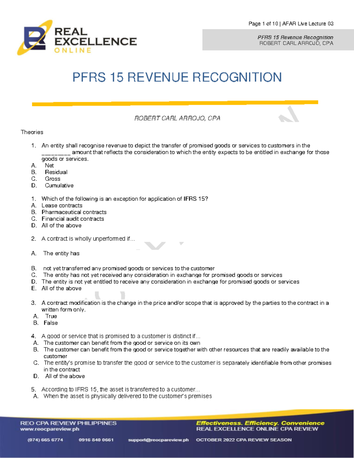 Week 4-PFRS 15 Revenue Recognition - REO CPA Review PFRS 15 Revenue ...