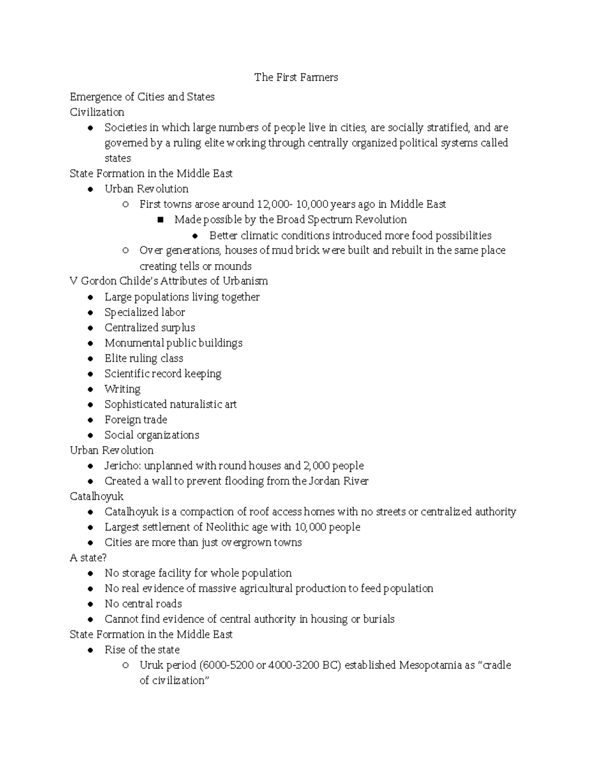 The First Farmers - Professor Cruz lecture notes - The First Farmers ...