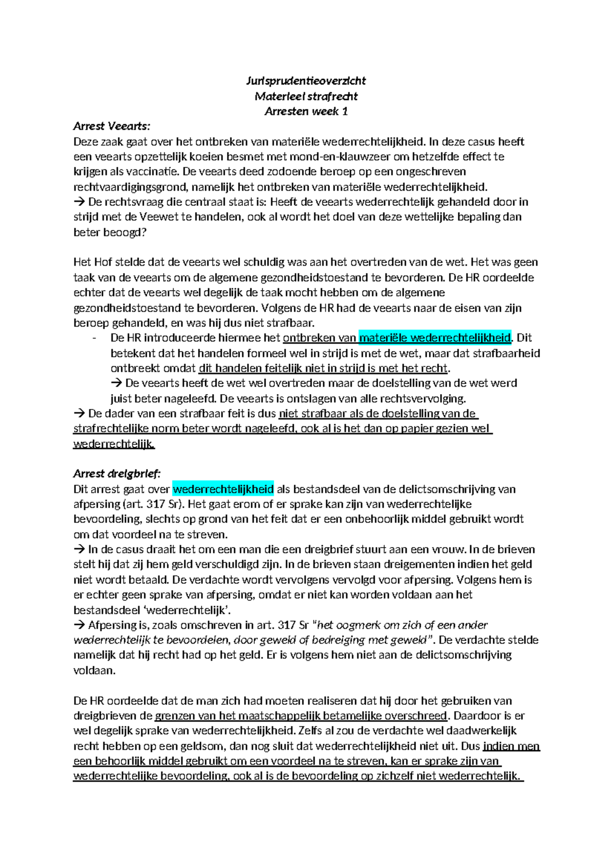 W1 arresten strafrecht - Jurisprudentieoverzicht Materieel strafrecht ...