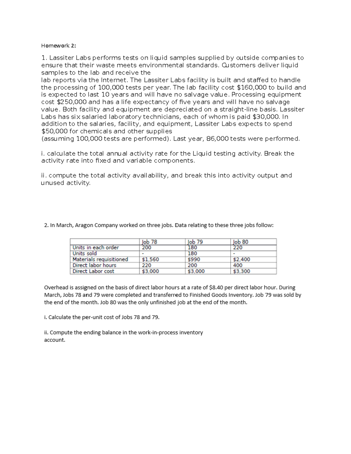Homework 2 Hw From Engr Cost And Produc Econo Homework 2 Lassiter Labs Performs Tests On