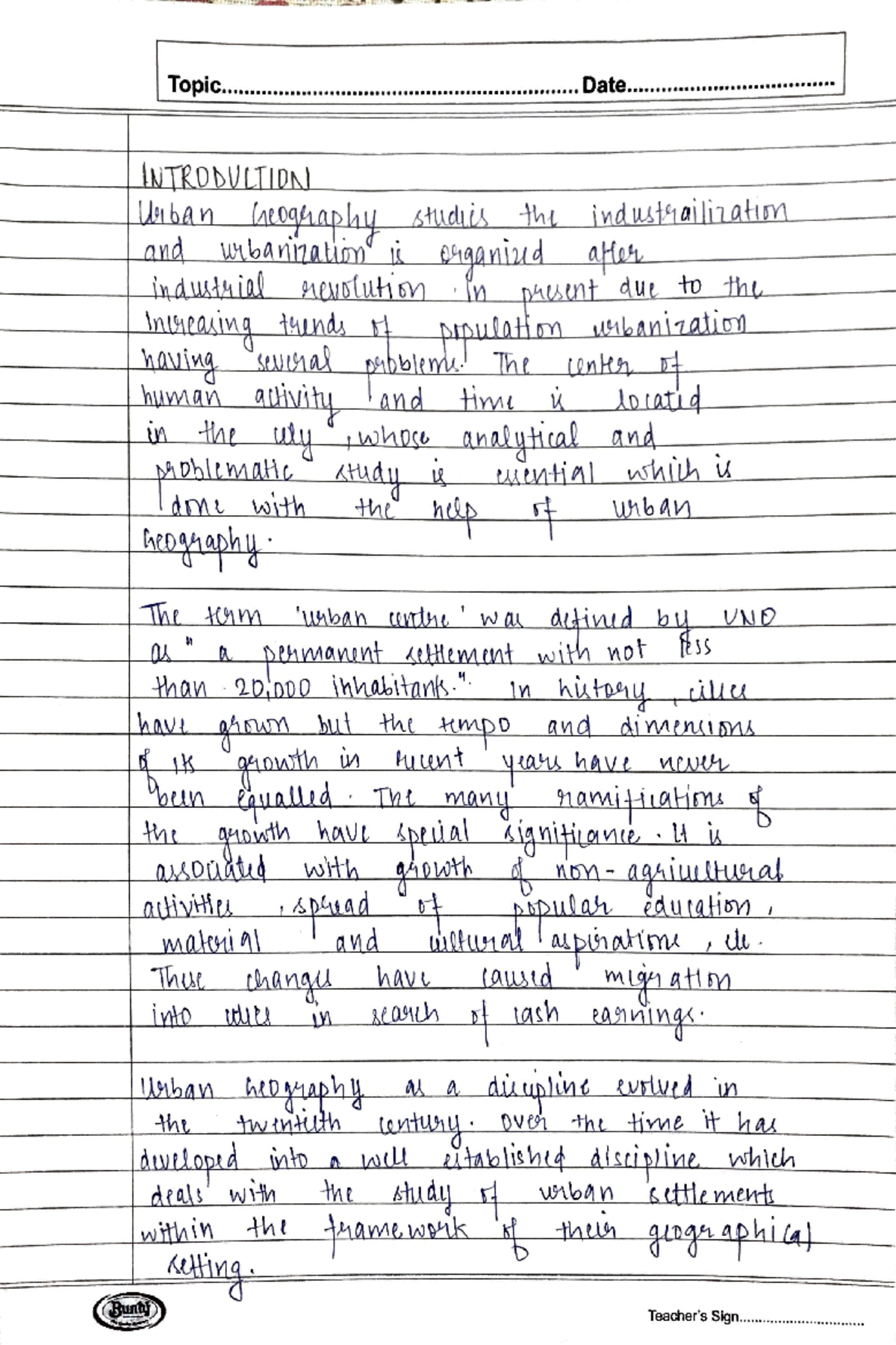 First unit of urban geography - Urban Geography - Delhi University ...