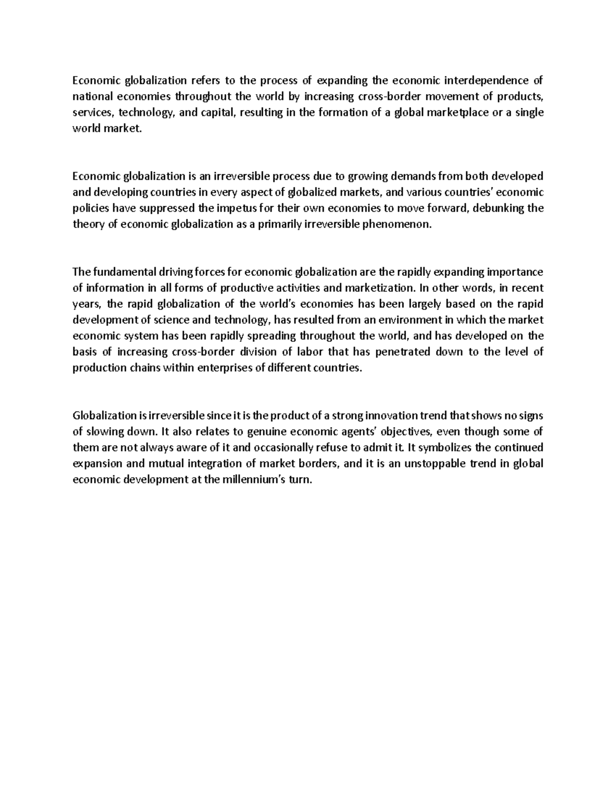 TCW-mod2-assign - thank you - Economic globalization refers to the ...