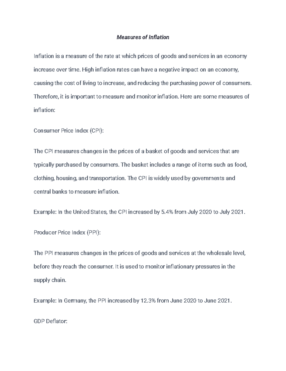 Notes on Measures of Inflation - Measures of Inflation Inflation is a ...