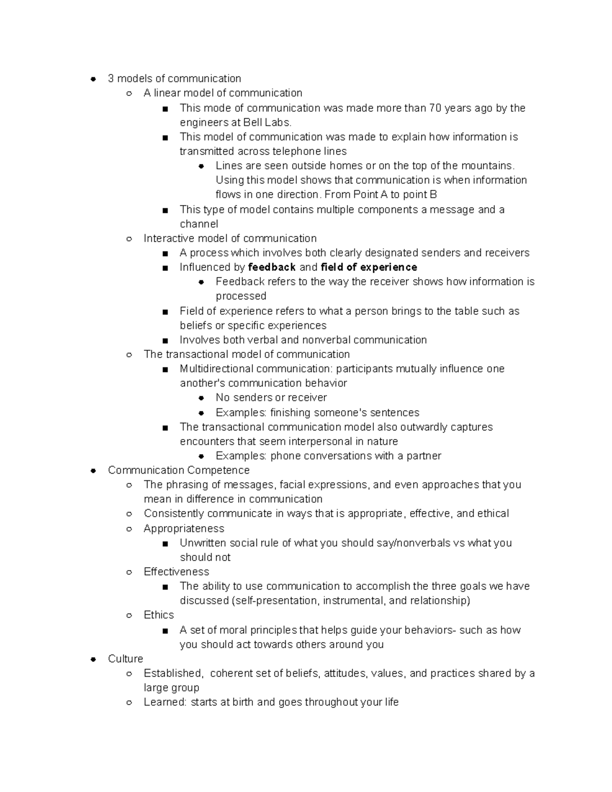 Foundations of Communication Notes - 3 models of communication A linear ...