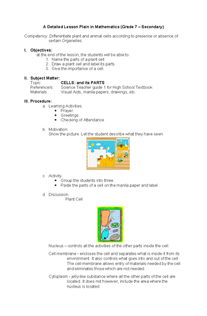 Math - Lesson Plan detailed lesson plan - LESSON PLAN in MATHEMATICS ...