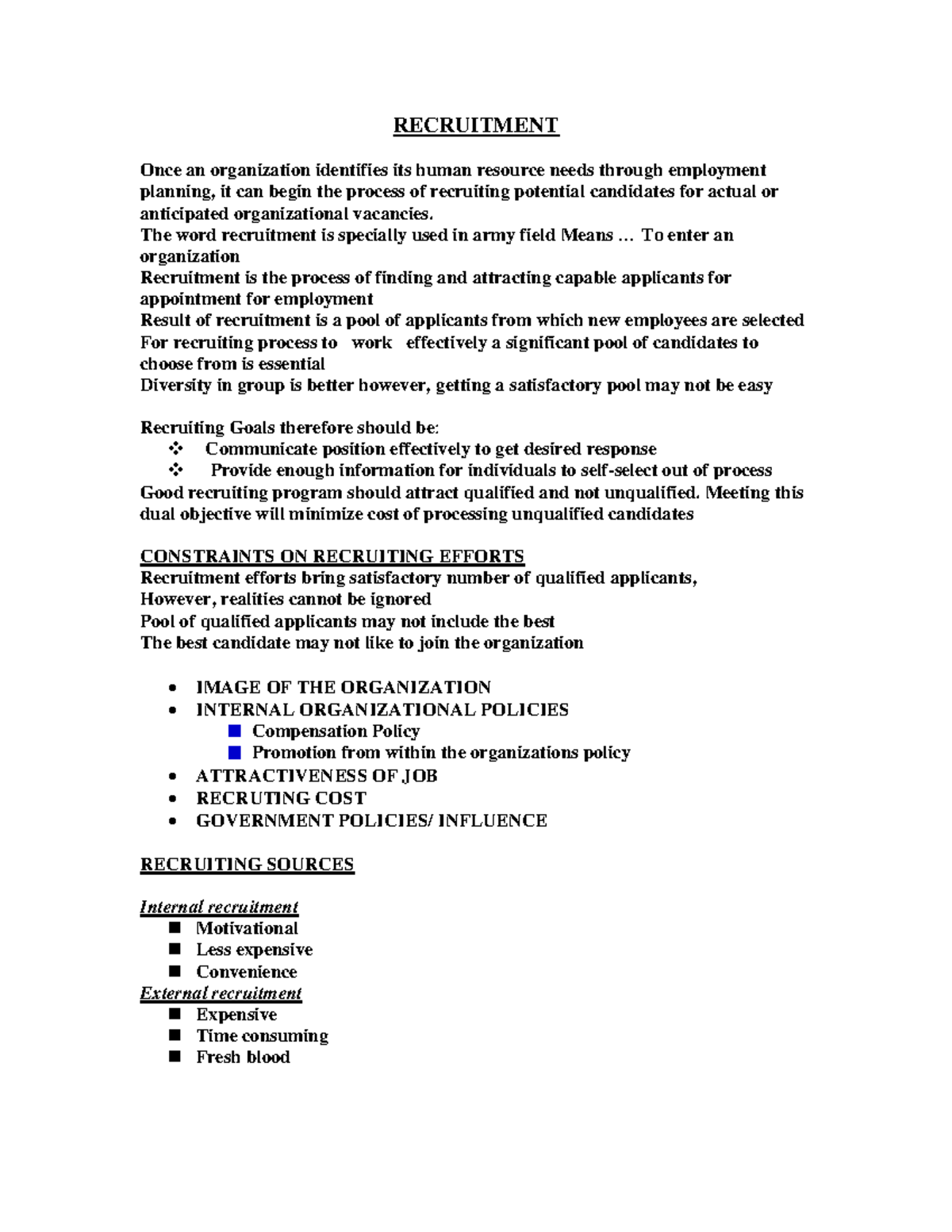 Chp 4 - Student of the business studies at kust - RECRUITMENT Once an ...