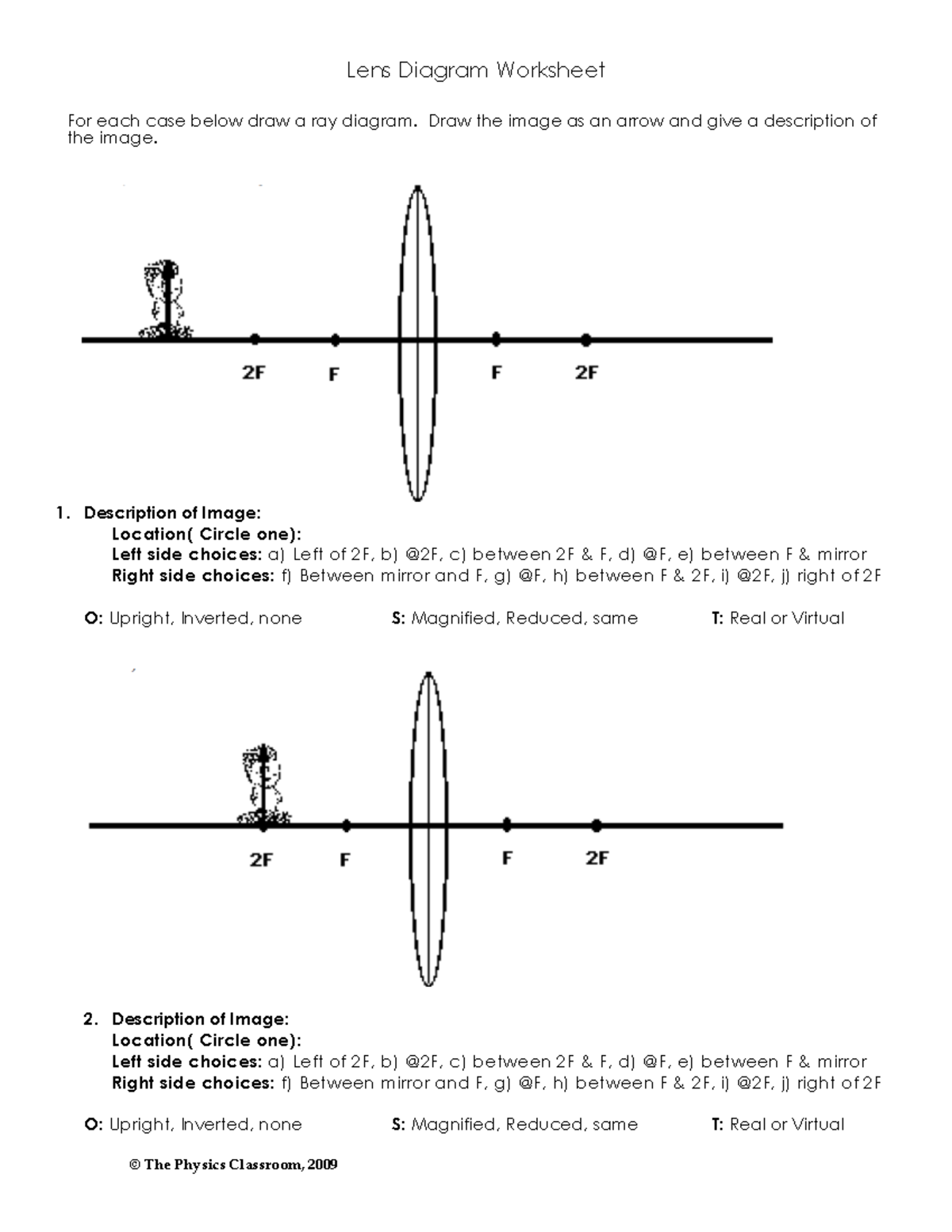 Lens Diagram Worksheet - Draw the image as an arrow and give a ...