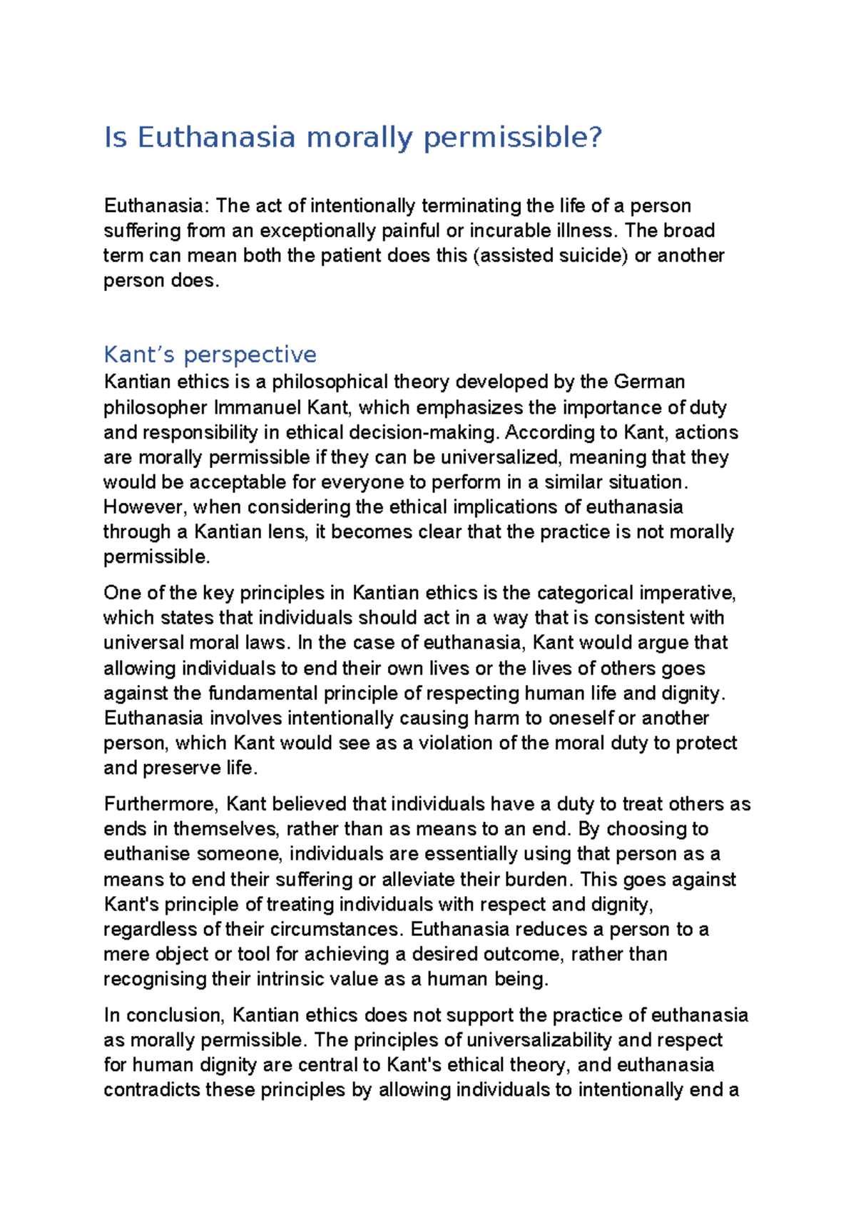 Is Euthanasia morally permissible - Is Euthanasia morally permissible ...