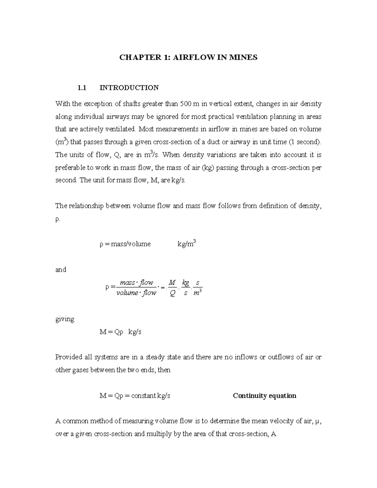 Chapter 1 Full(3) -mine environment - CHAPTER 1: AIRFLOW IN MINES 1 INTRODUCTION With the ...