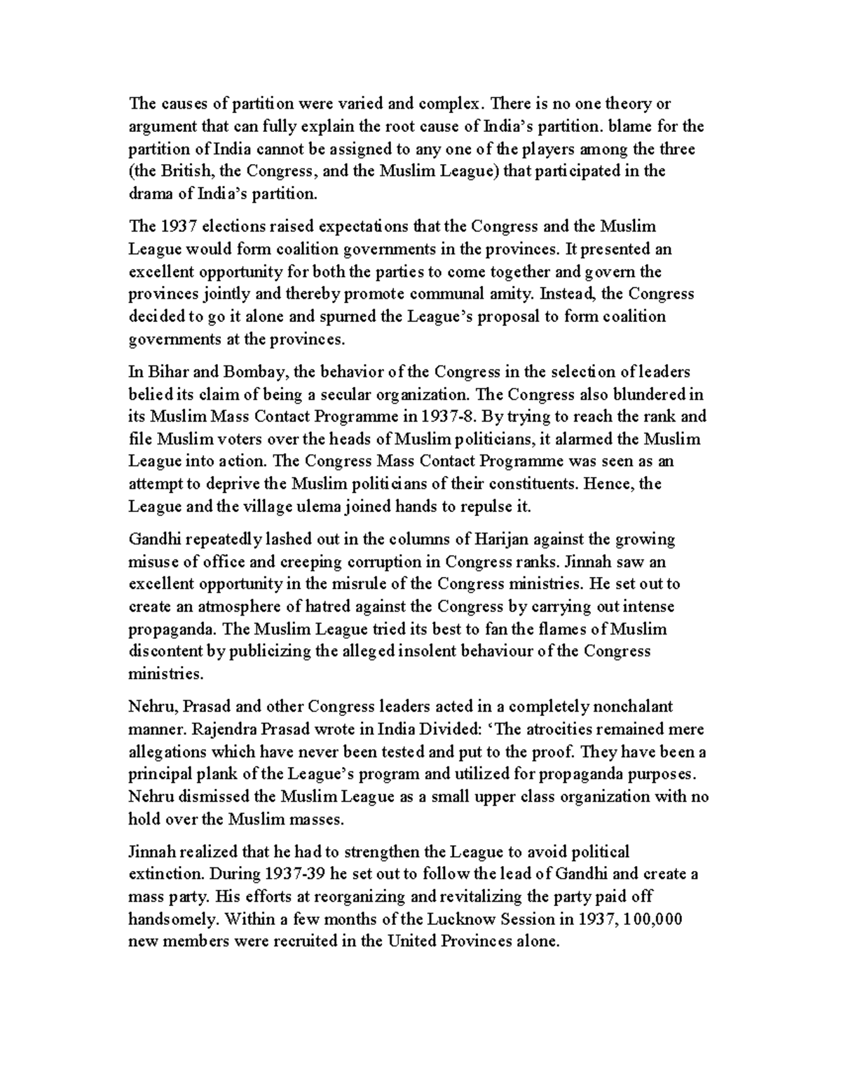 India- Pakistan Partition assignment - Ba Honours History - Delhi ...