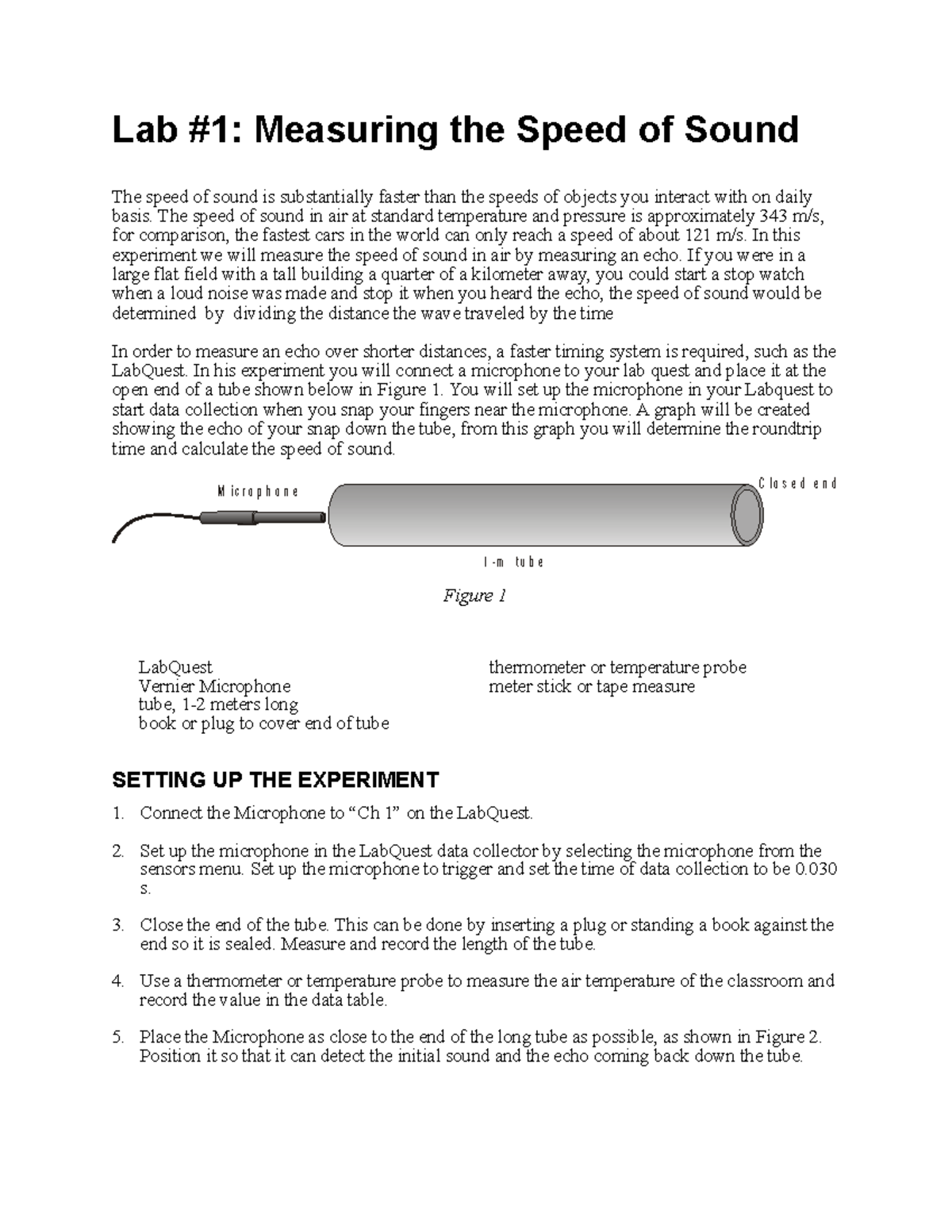 SCP 232 Lab 1 - Lab manual - Lab #1: Measuring the Speed of Sound The speed of sound is - Studocu