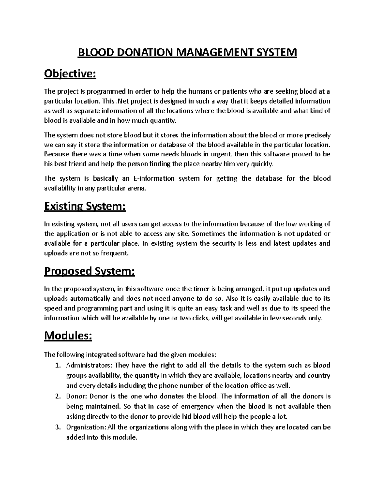 Blood Donation Management System Propose - BLOOD DONATION MANAGEMENT ...