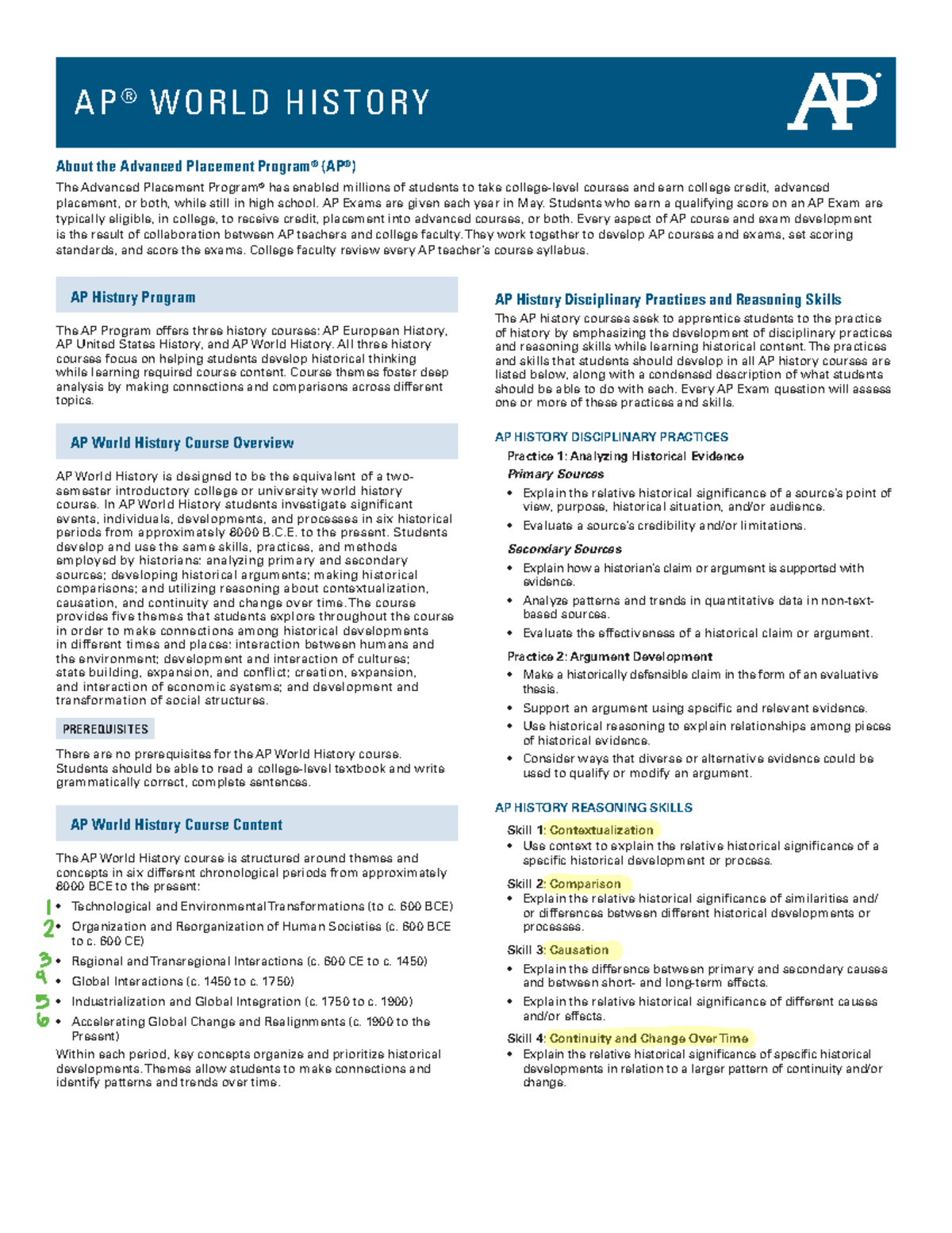 Ap world history course overview - A P ® W ORLD HISTORY About the ...