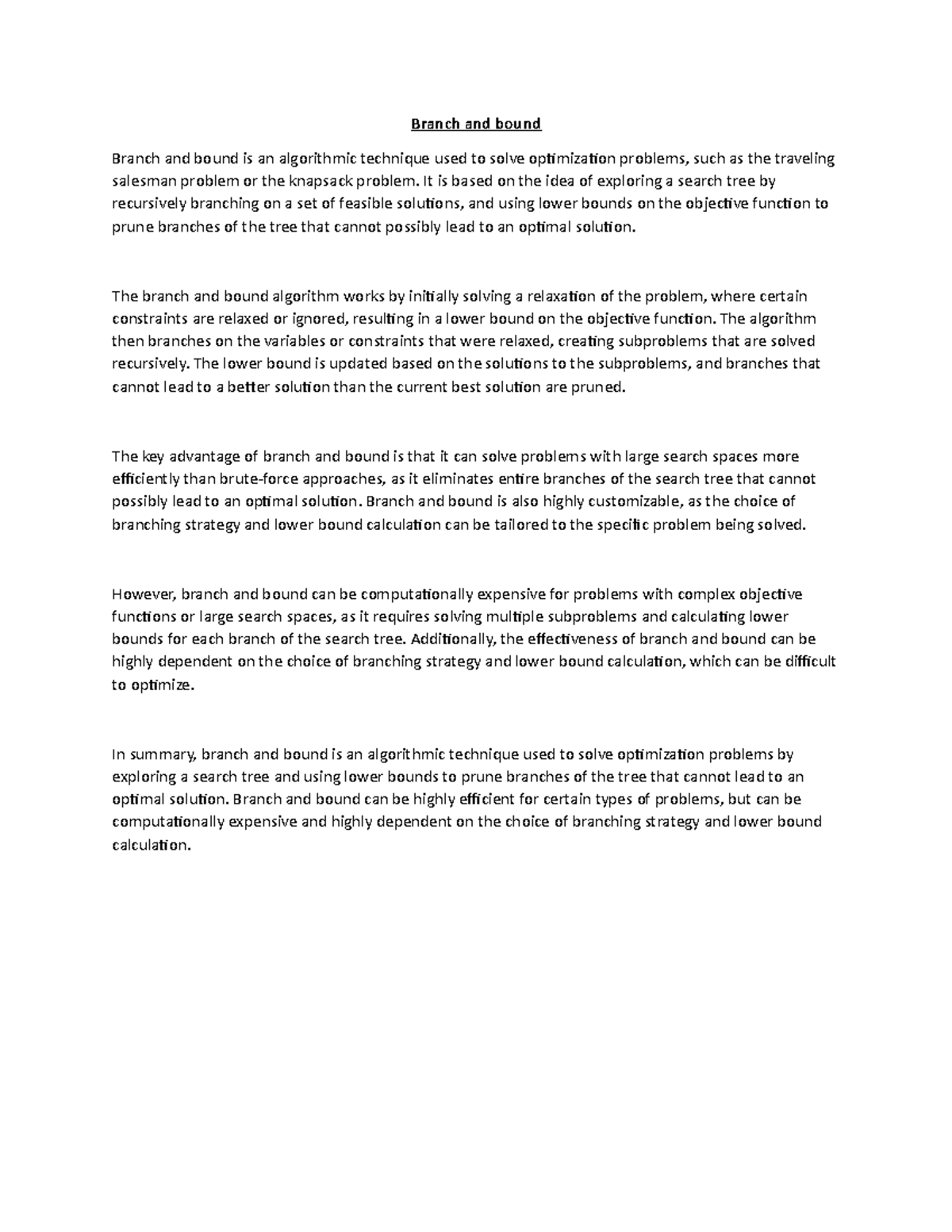 Branch And Bound Branch And Bound Branch And Bound Is An Algorithmic Technique Used To Solve