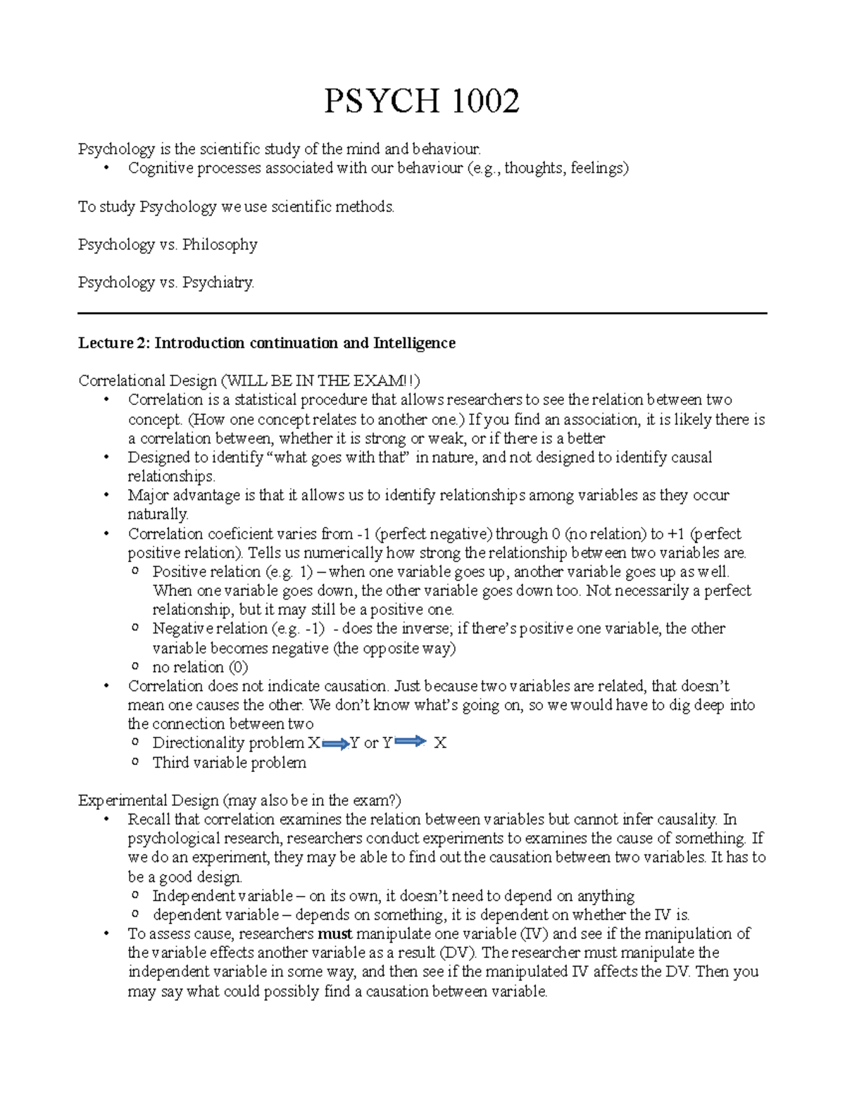 PSYC 1002 - Introduction to Psychology II - Lectures 9 - 16 - PSYCH 1002 Psychology is the - Studocu