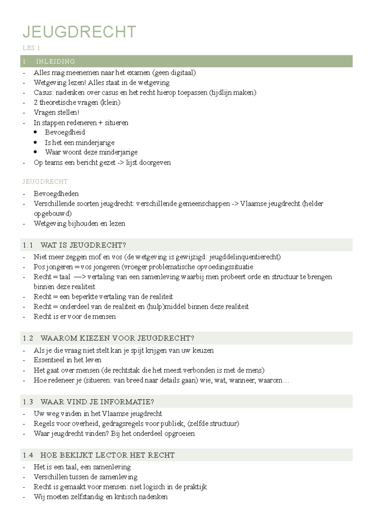 Jeugdrecht - JEUGDRECHT LES 1 1 INLEIDING Alles mag meenemen naar het ...