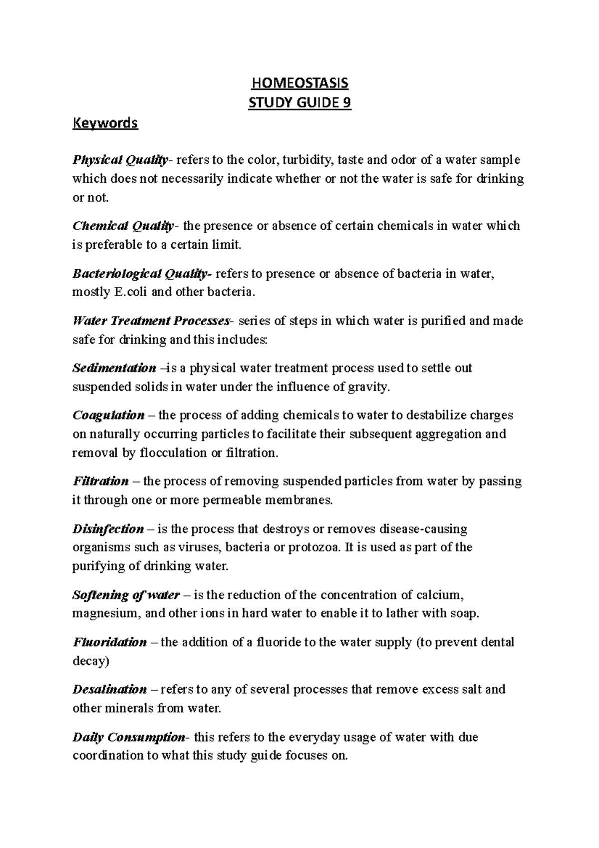 Study Guide 9 Rihan - ..................... - HOMEOSTASIS STUDY GUIDE 9 ...