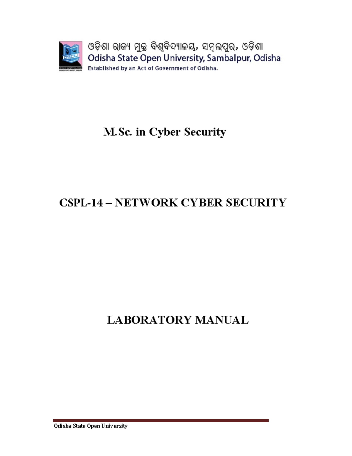 CSPL-14-Lab Manual - Odisha State Open University M. in Cyber Security ...