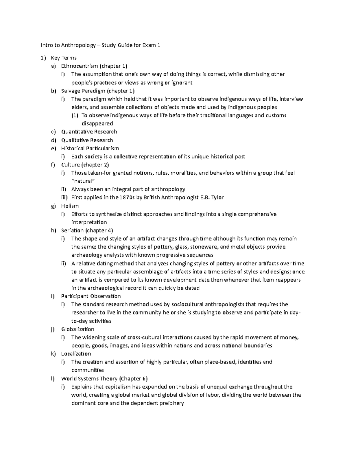 ANT-2200 Study Guide 1 - Intro to Anthropology – Study Guide for Exam 1 ...
