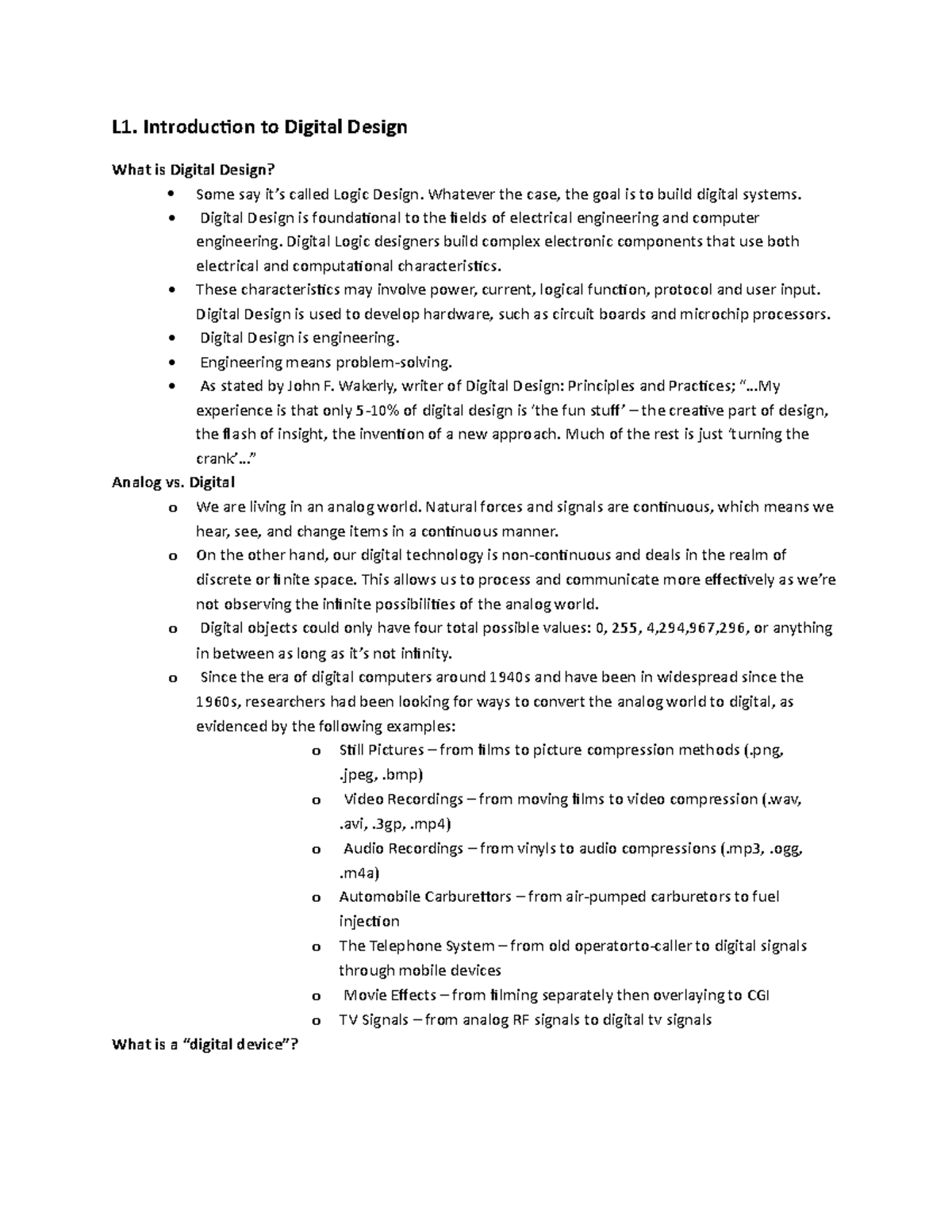 Digital Design Reviewer - L1. Introduction to Digital Design What is ...