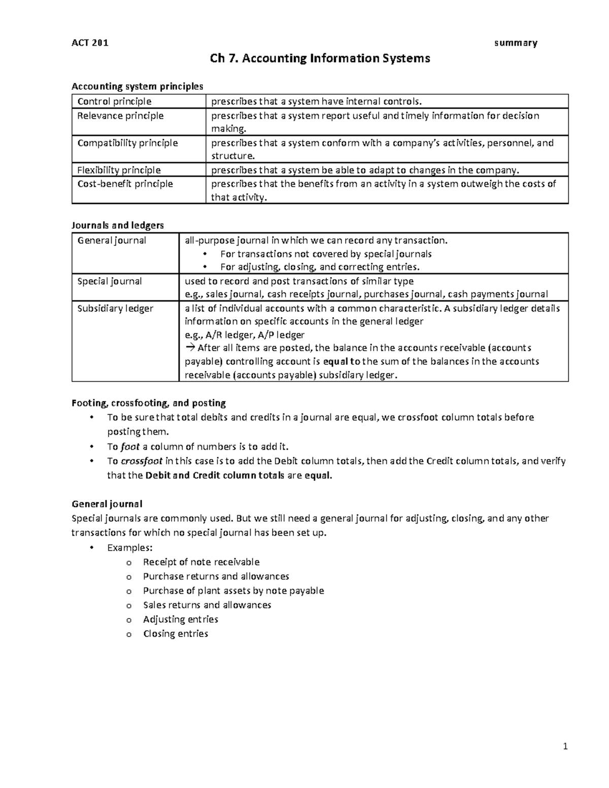 ACT Ch 7. summary - Notes I used to study - Ch 7. Accounting ...