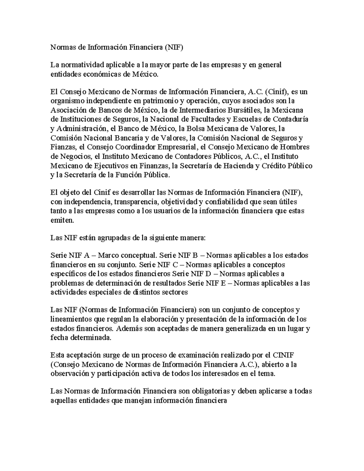 2.4. Estudio de las NIF y las NIIF - Normas de Información Financiera ...