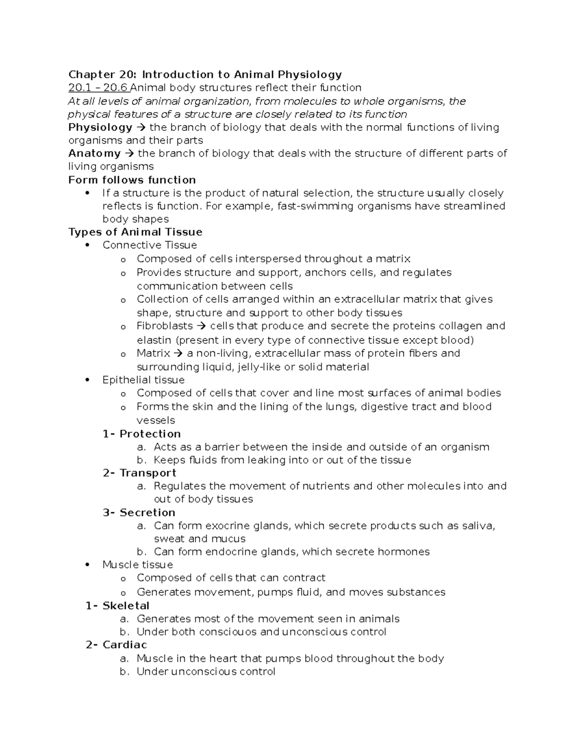 BIO chapter 20 textbook notes - Chapter 20: Introduction to Animal ...