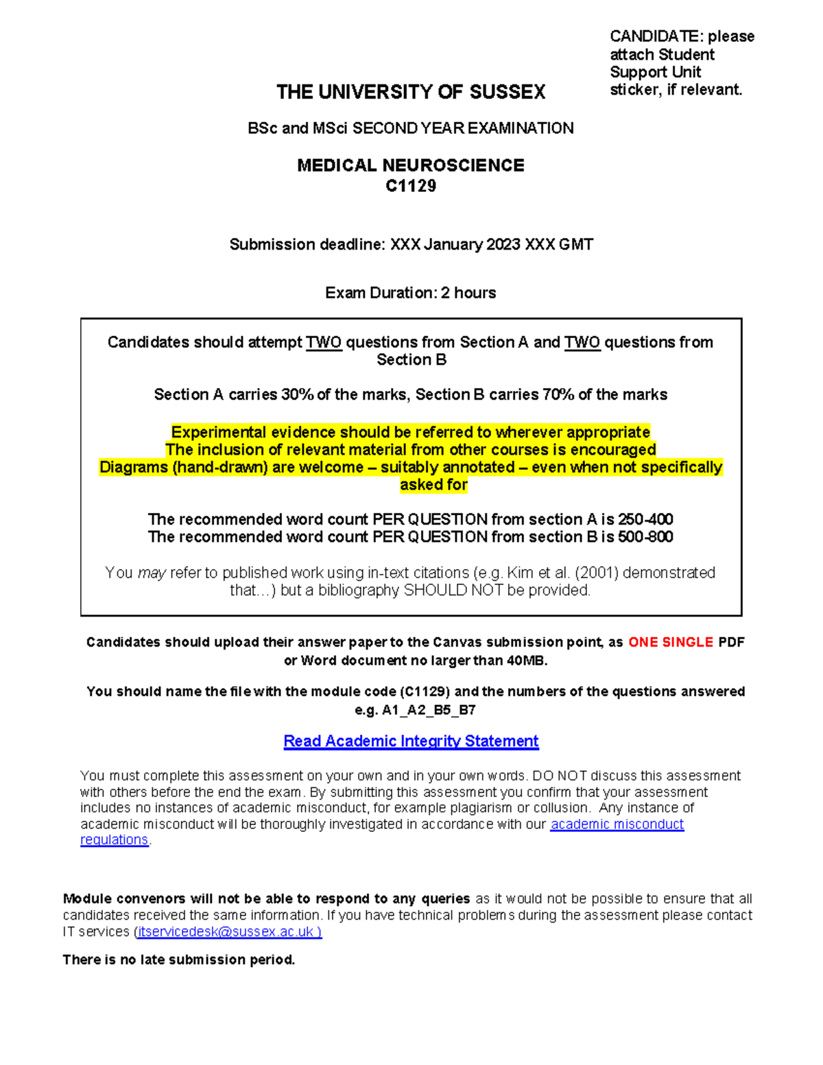 C1129 sample paper 2022 with guidance on answers - CANDIDATE: please ...