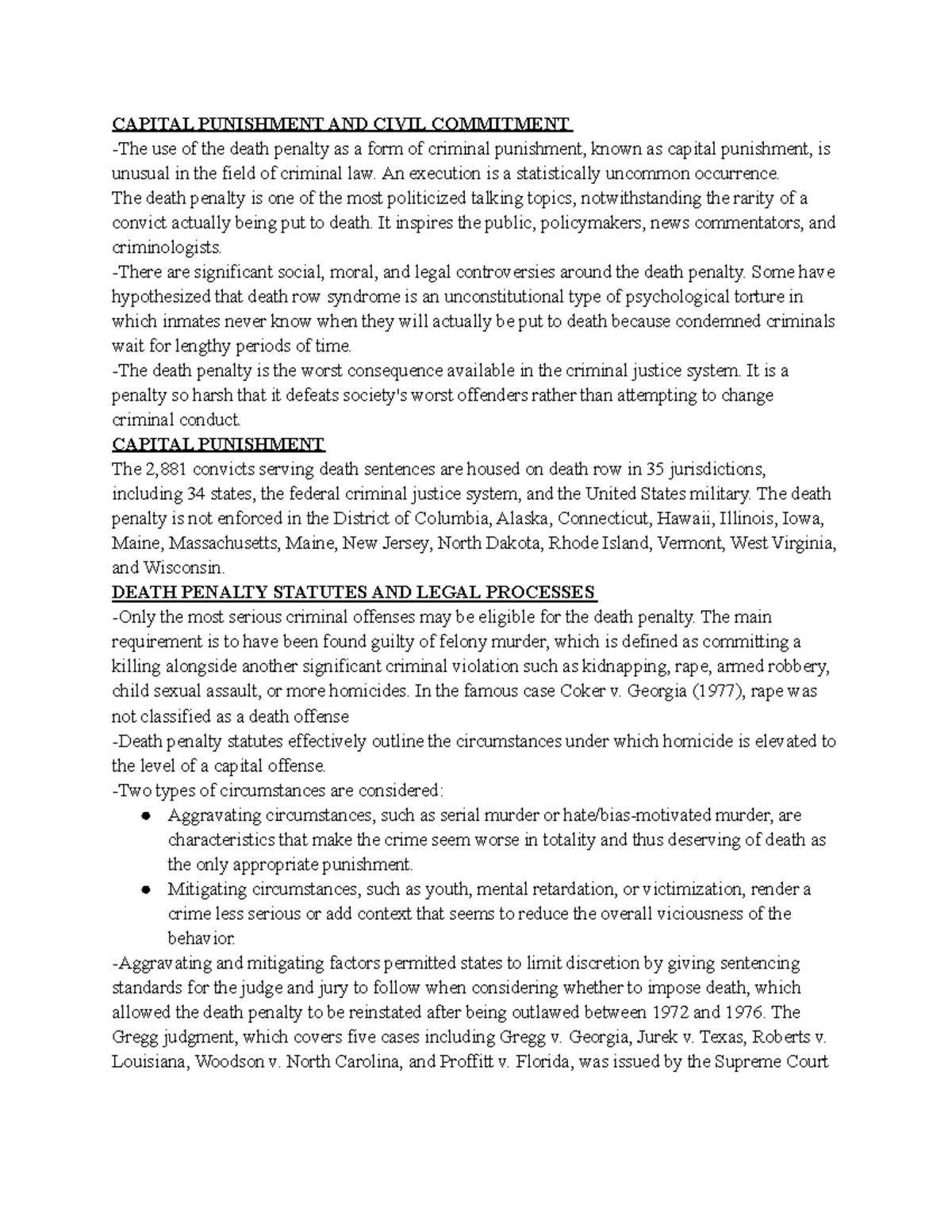 Capital Punishment and Civil Commitment - Studocu