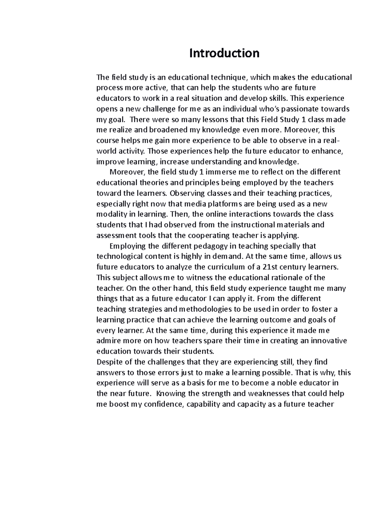 DTR and Handbook - Introduction The field study is an educational ...