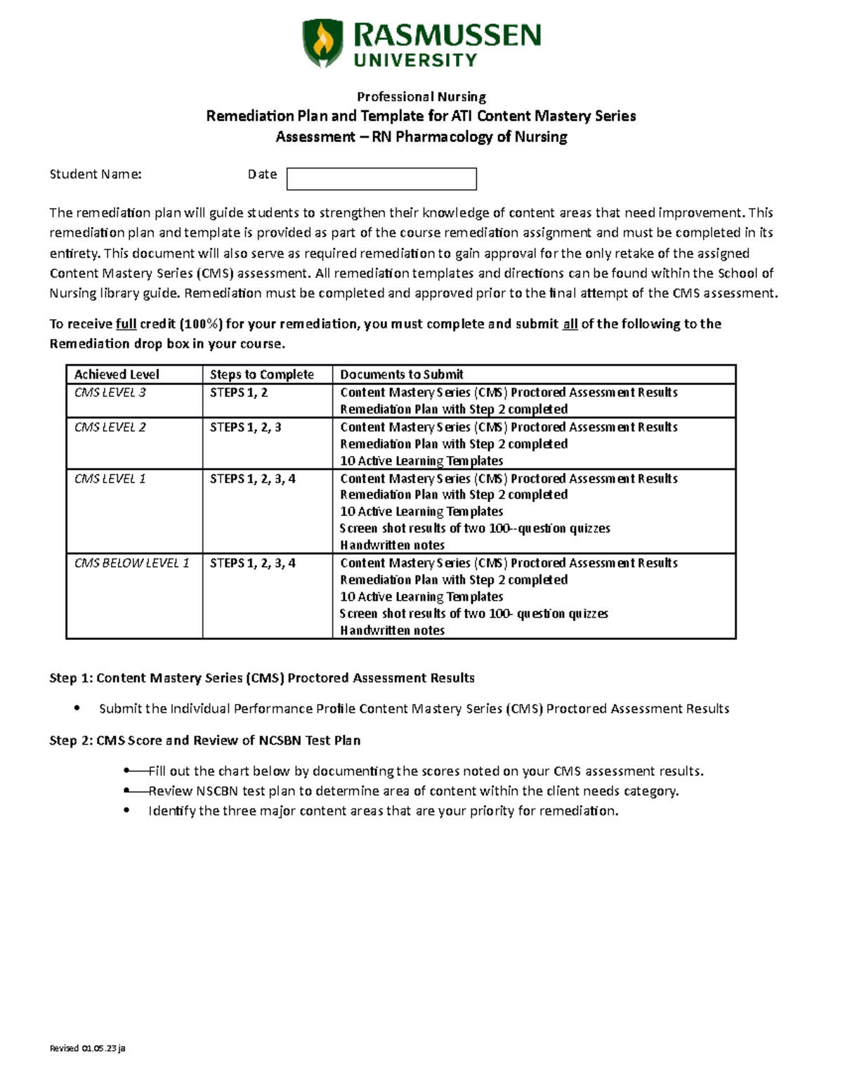 Remediation template for RN Pharmacology in Nursing - Professional ...
