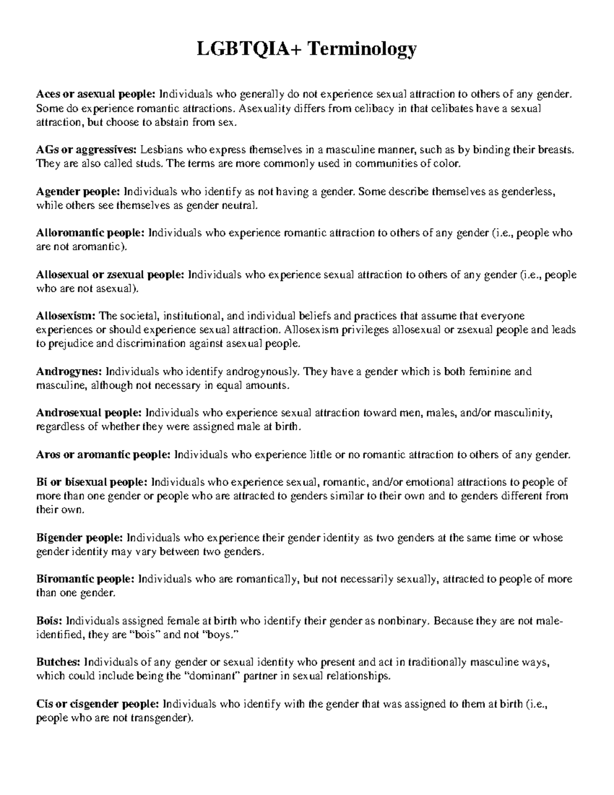 Allyship term handout - Lgbtq - LGBTQIA+ Terminology Aces or asexual ...