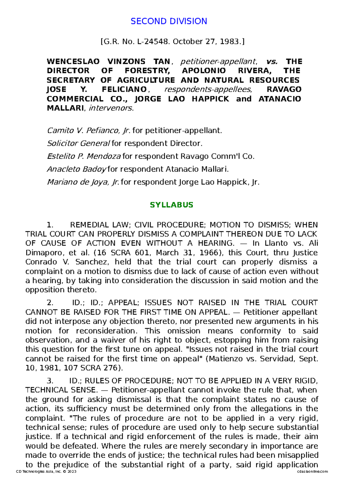 028.Tan v. Director of Forestry - SECOND DIVISION [G. No. L-24548 ...